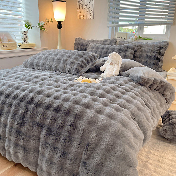 Puffy Comfort Thickened Faux Rabbit Fur Bed Sheet Set - FunnyFuzzy