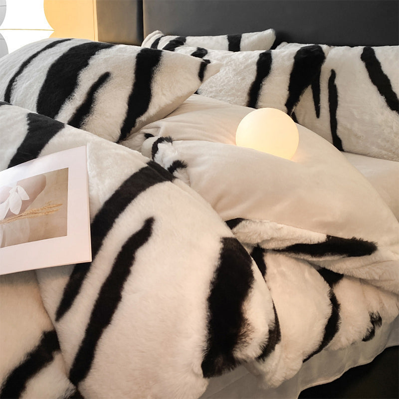 Zebra Thickened Fluffy Fur Bed Sheet Set - FunnyFuzzy