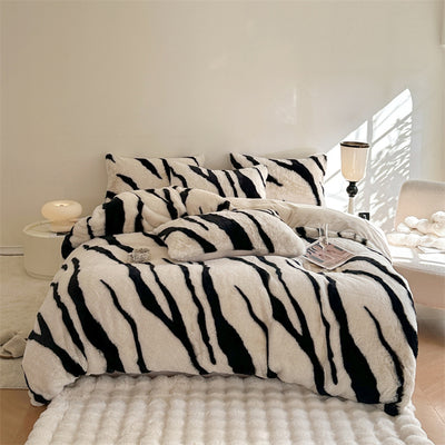 Zebra Thickened Fluffy Fur Bed Sheet Set - FunnyFuzzy