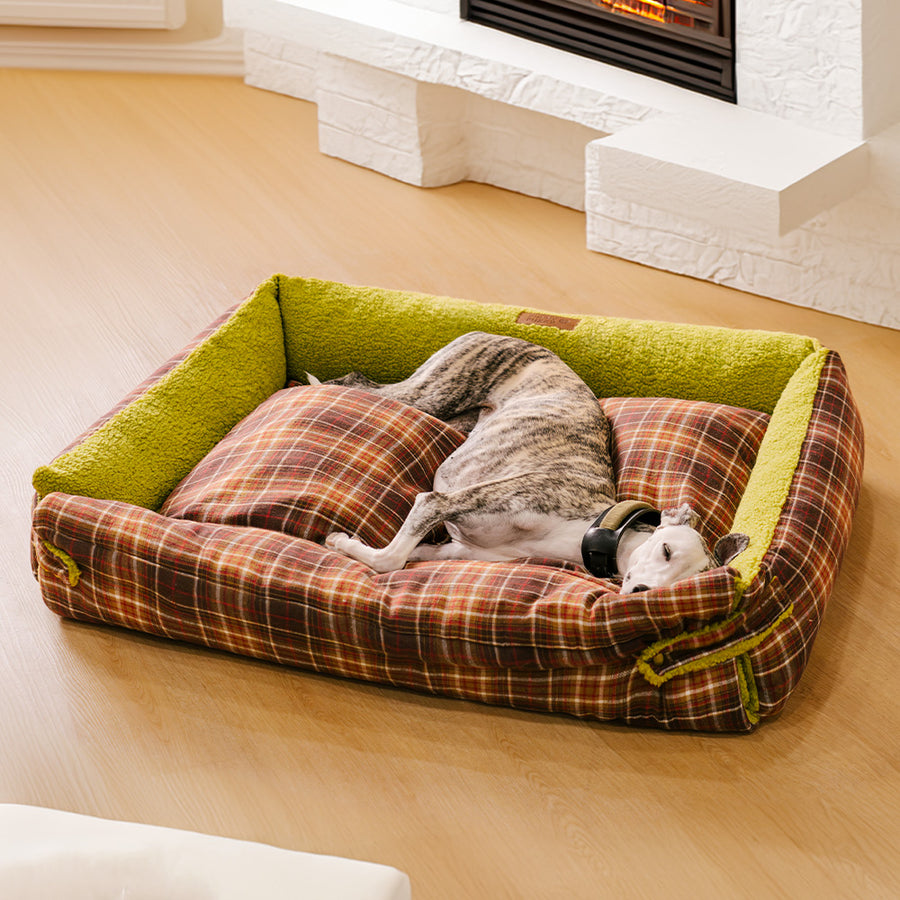 Large Washable Vintage Tartan Folding Blanket Dog Beds - Avocuddle ...