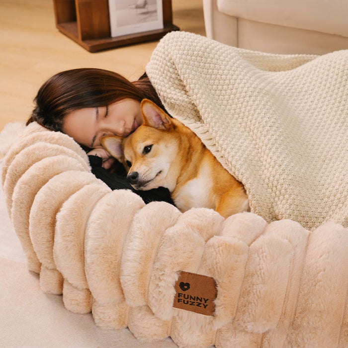 Creamy Plush Super Large Donut Human Dog Bed - Cuddle Cradle - FUNNYFUZZY