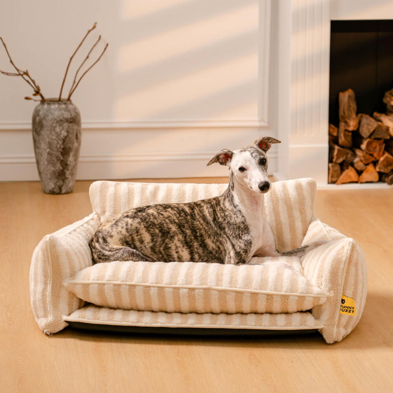 Trendy Striped Lambswool Double Layer Dog & Cat Sofa Bed - FunnyFuzzy