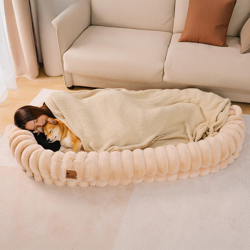 Creamy Plush Super Large Donut Human Dog Bed - Cuddle Cradle - FUNNYFUZZY