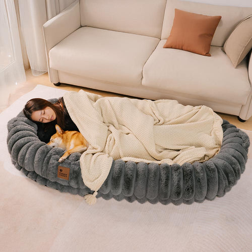 Creamy Plush Super Large Donut Human Dog Bed - Cuddle Cradle - FUNNYFUZZY