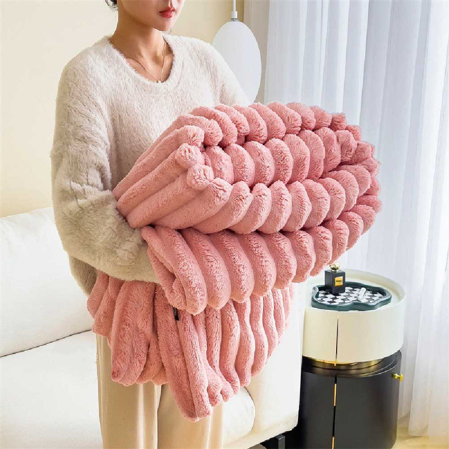 Warm Faux Rabbit Plush Sofa Throw Blanket Human Dog Blanket - FunnyFuzzy