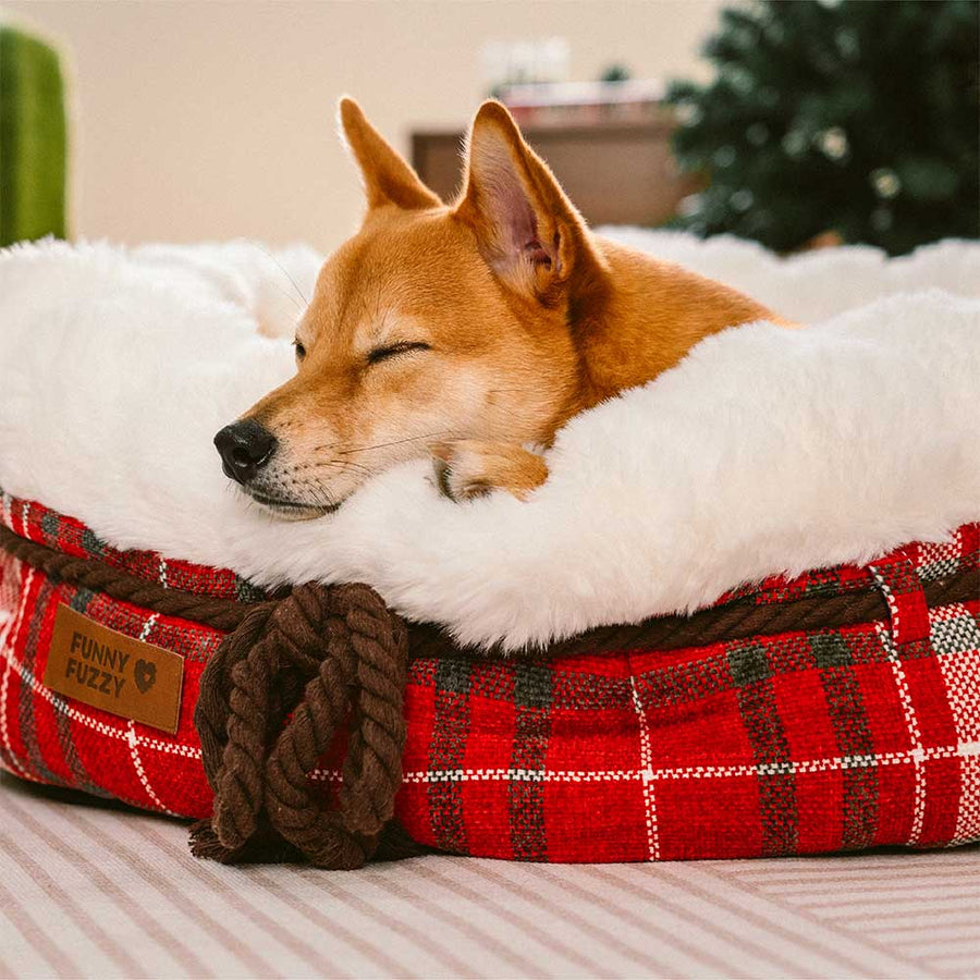 Classic Jacquard Plush Donut Dog Bed - Snuggle Den - FUNNYFUZZY