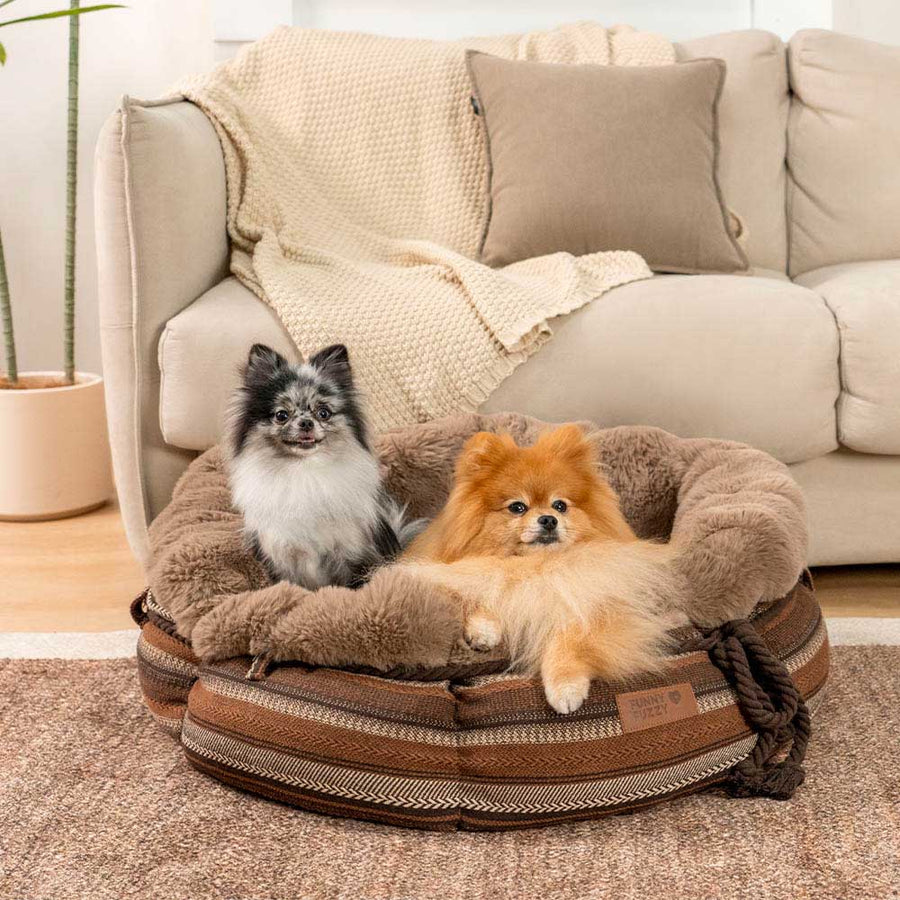 Classic Jacquard Plush Donut Dog Bed - Snuggle Den - FUNNYFUZZY