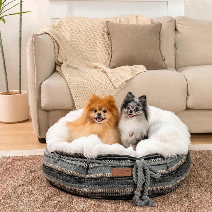 Classic Jacquard Plush Donut Dog Bed - Snuggle Den - FUNNYFUZZY
