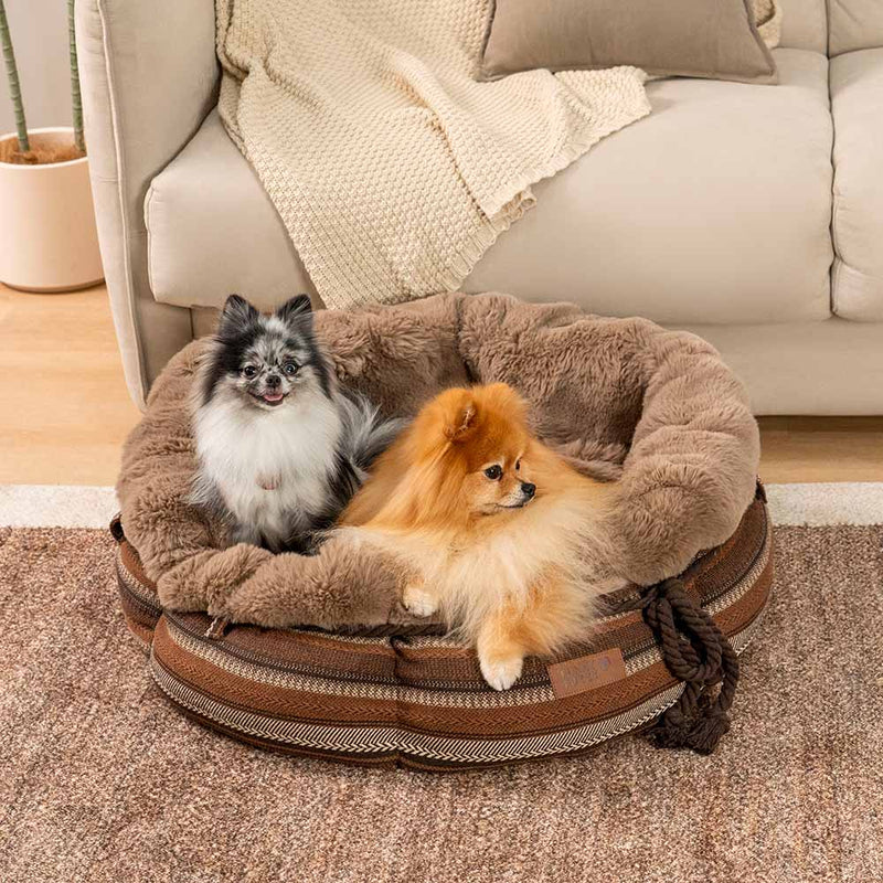 Classic Jacquard Plush Donut Dog Bed - Snuggle Den - FUNNYFUZZY
