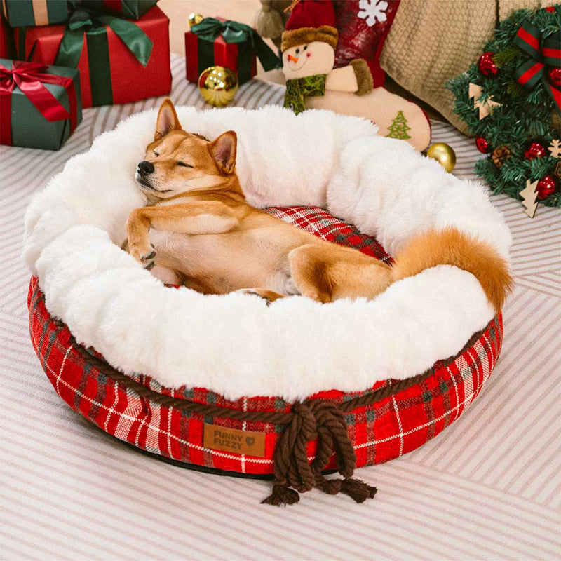 Classic Jacquard Plush Donut Dog Bed - Snuggle Den - FUNNYFUZZY