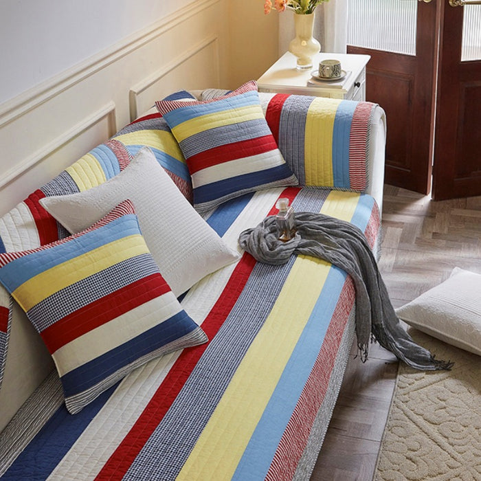 Colorful Striped Quilted Sofa Chic Protector Comfort Couch Cover ...