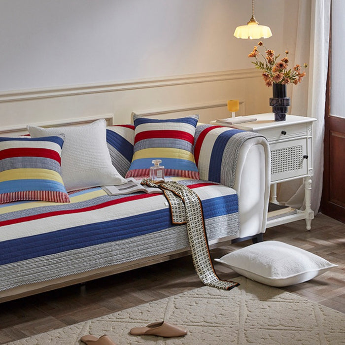 Colorful Striped Quilted Sofa Chic Protector Comfort Couch Cover ...