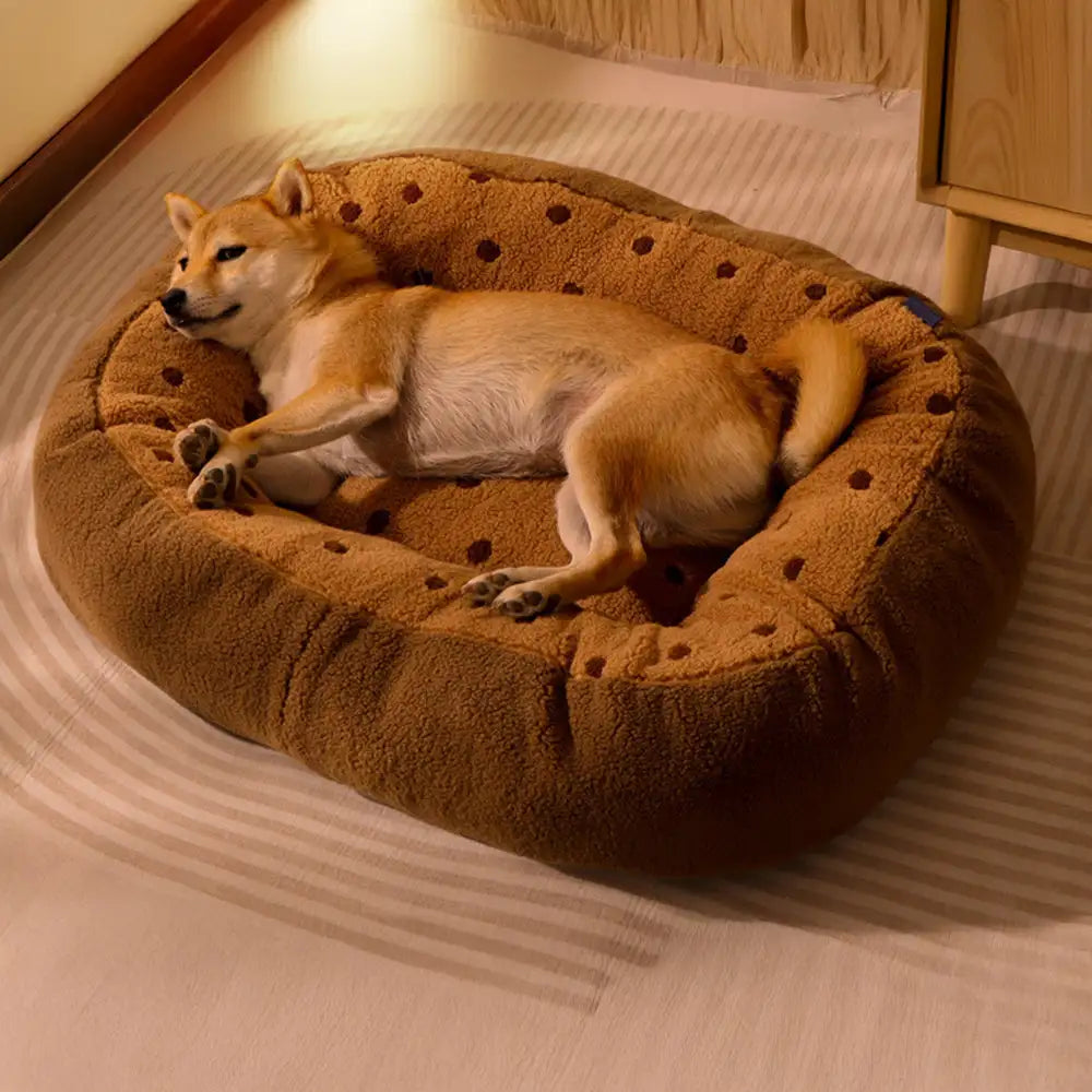 Cookie Plush Winter Warm Cozy Deep Sleep Dog Bed - FUNNYFUZZY