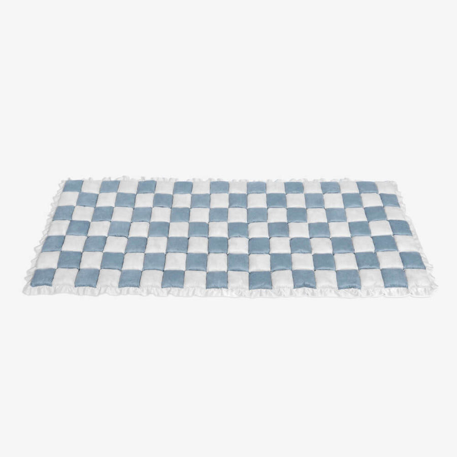 Cream-colored Large Plaid Square Fuzzy Pet Mat Bed | FunnyFuzzy