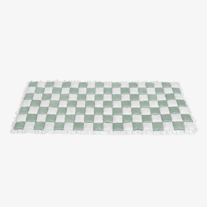 Cream-colored Large Plaid Square Fuzzy Pet Mat Bed | FunnyFuzzy