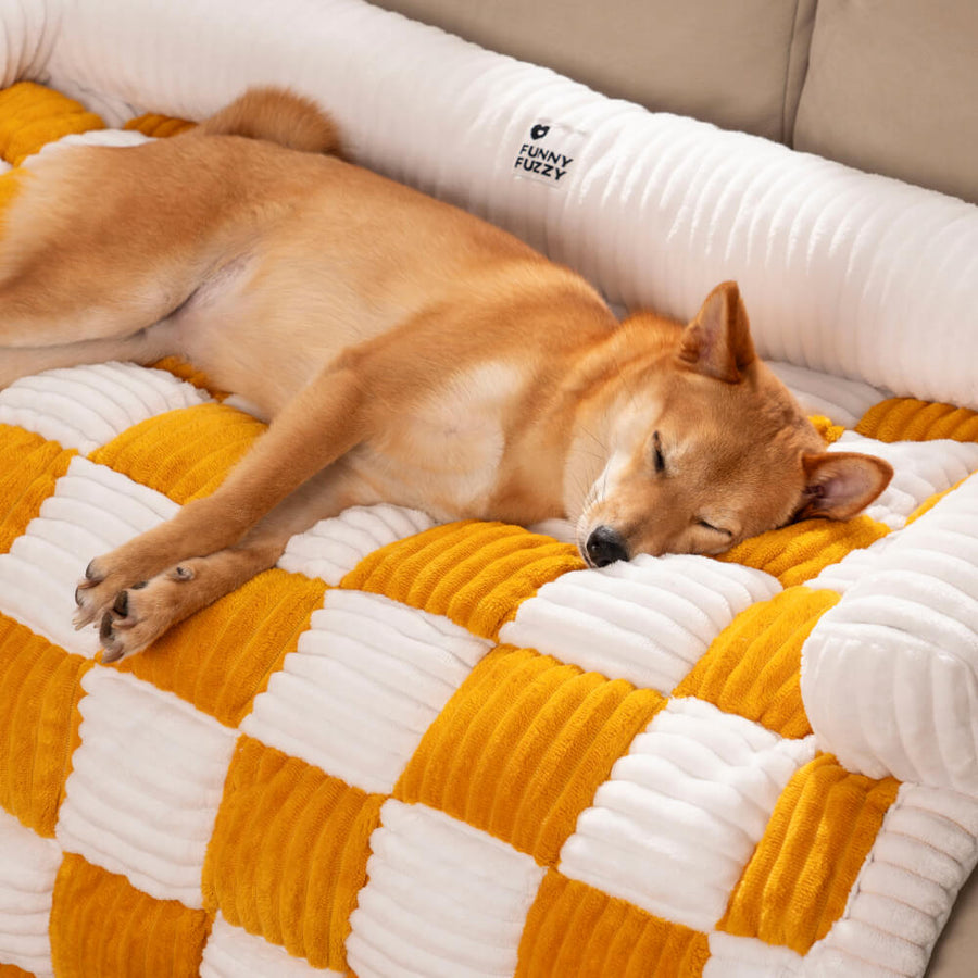 Cream Plaid Dog Mat & Furniture Protector | Cozy & Stylish - FunnyFuzzy