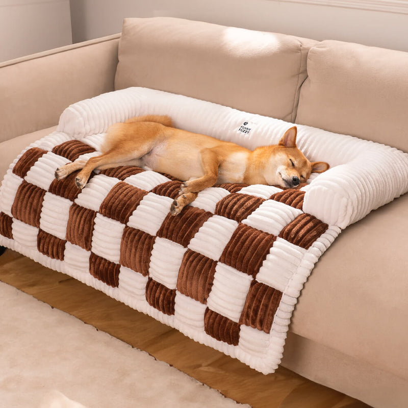 Cream Plaid Dog Mat & Furniture Protector | Cozy & Stylish - FunnyFuzzy