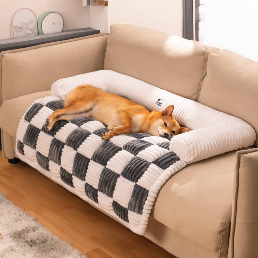 Cream Plaid Dog Mat & Furniture Protector | Cozy & Stylish - FunnyFuzzy