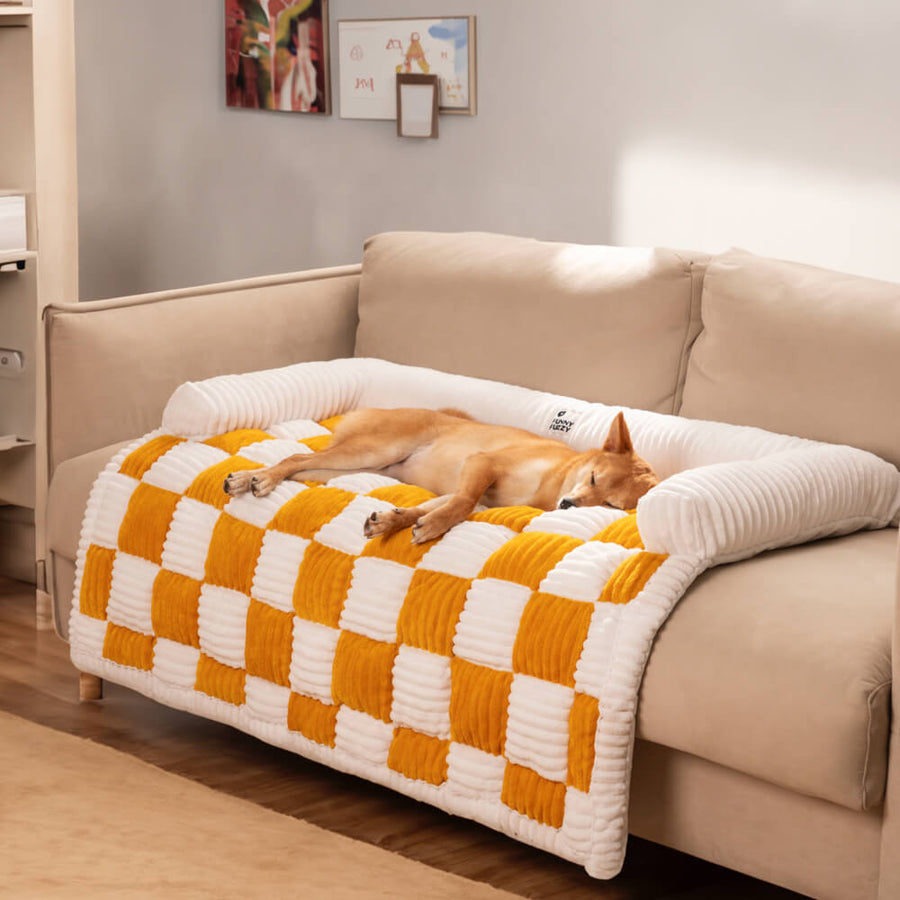 Cream Plaid Dog Mat & Furniture Protector | Cozy & Stylish - FunnyFuzzy