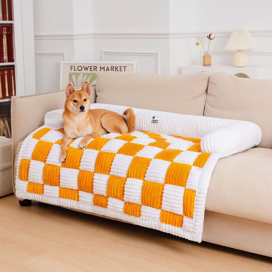 Cream Plaid Dog Mat & Furniture Protector | Cozy & Stylish - FunnyFuzzy