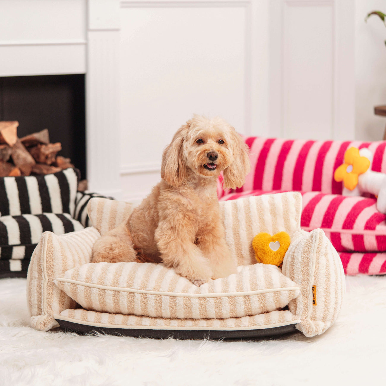 Trendy Striped Faux Lambswool Double Layer Dog & Cat Sofa Bed - FunnyFuzzy