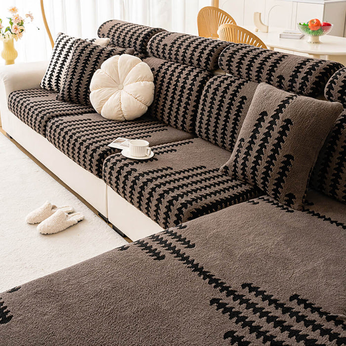 All-Season Soft & Stretchy Fishbone Striped Magic Couch Cover - FUNNYFUZZY