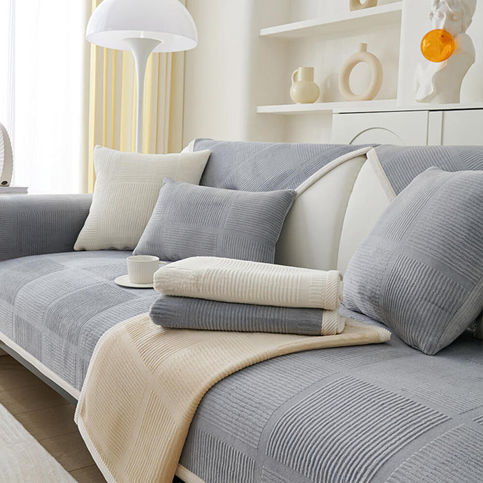 Classic Striped Square Plush Couch Cover - FUNNYFUZZY