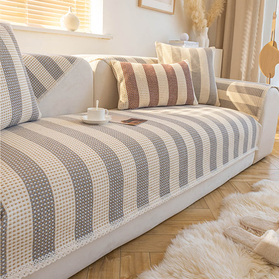 Cotton Linen Stripe Anti-scratch Furniture Protector Couch Cover ...