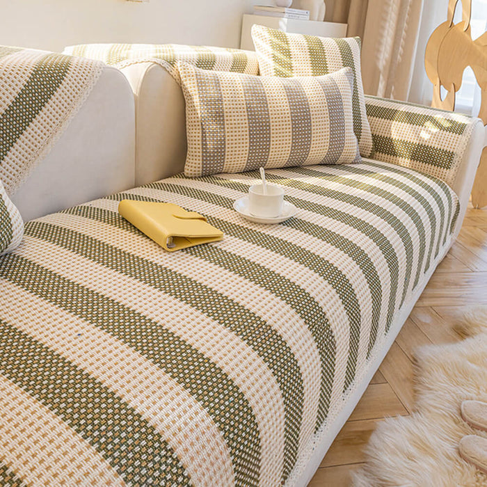 Cotton Linen Stripe Anti-scratch Furniture Protector Couch Cover ...