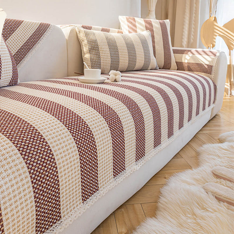 Cotton Linen Stripe Anti-scratch Furniture Protector Couch Cover ...