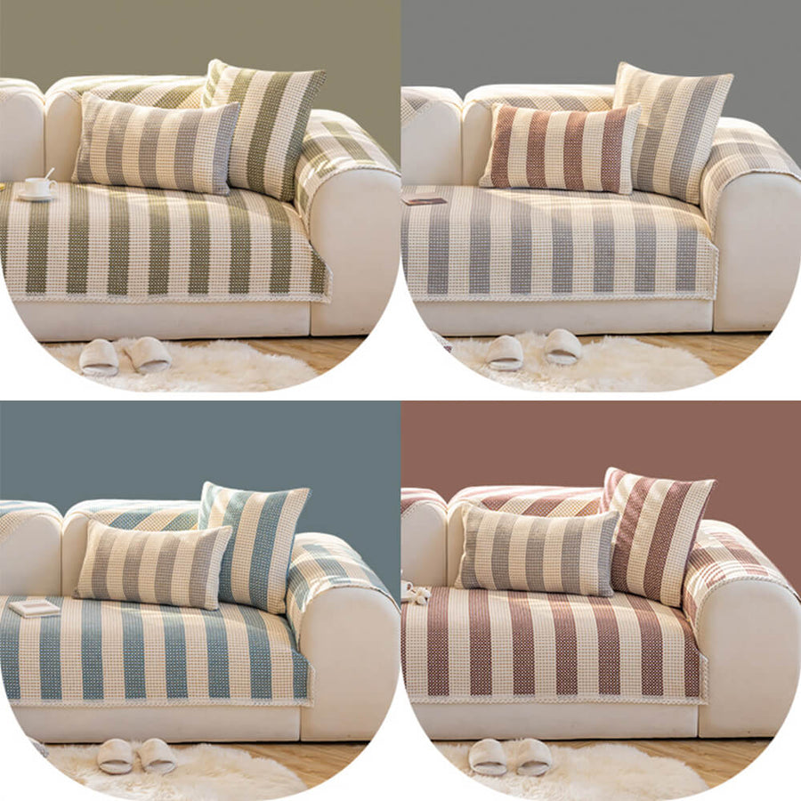 Cotton Linen Stripe Anti-scratch Furniture Protector Couch Cover ...