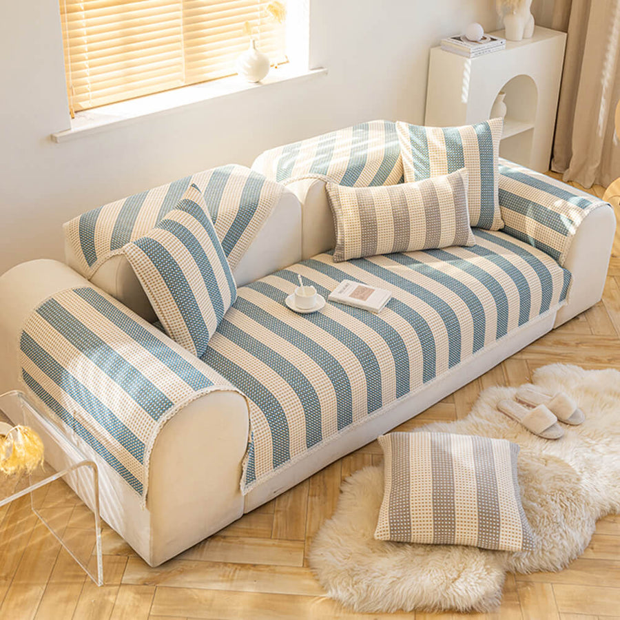 Cotton Linen Stripe Anti-scratch Furniture Protector Couch Cover ...