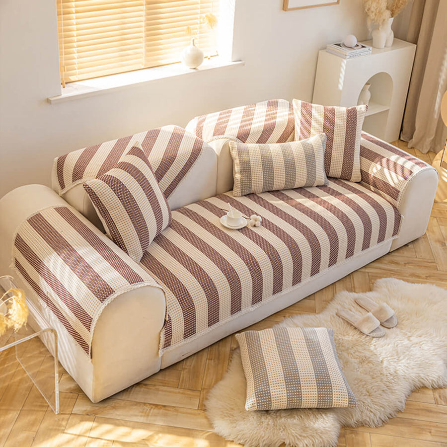Cotton Linen Stripe Anti-scratch Furniture Protector Couch Cover ...