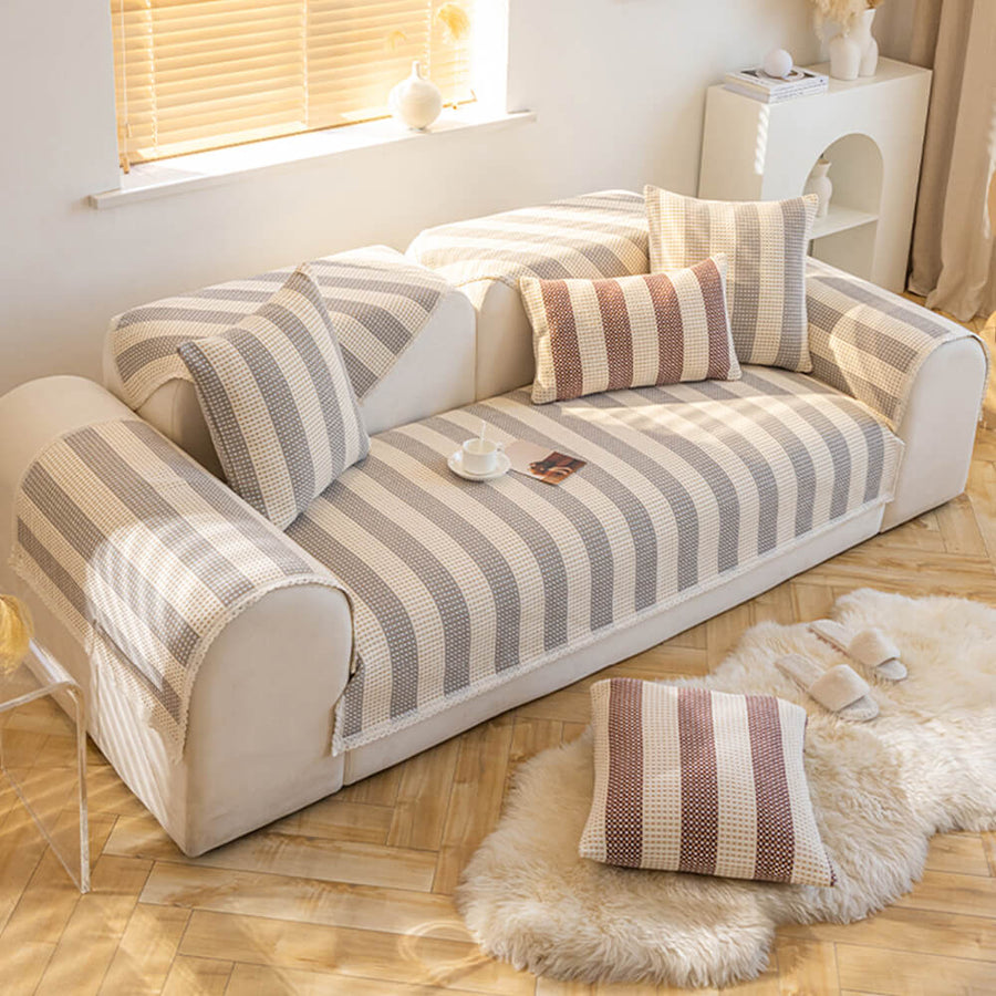 Cotton Linen Stripe Anti-scratch Furniture Protector Couch Cover ...