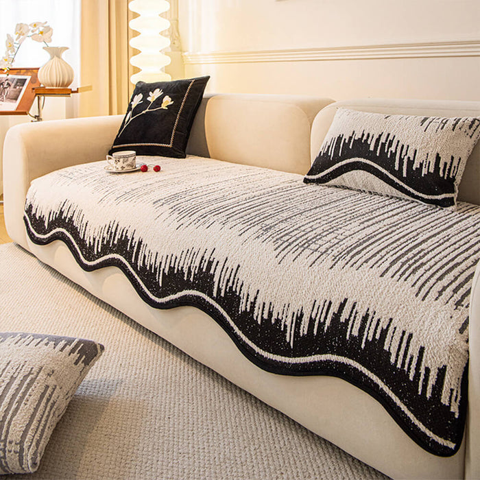 Modern Abstract Lines Plush Couch Cover with Wavy Edges - FUNNYFUZZY