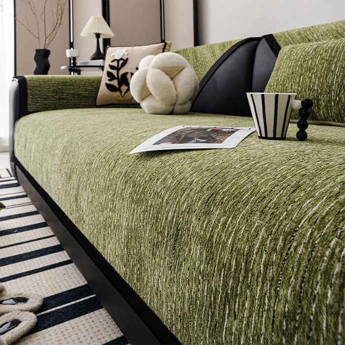 Modern French Striped Chenille Couch Cover - FUNNYFUZZY