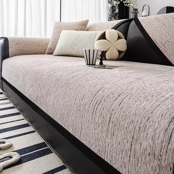 Modern French Striped Chenille Couch Cover - FUNNYFUZZY