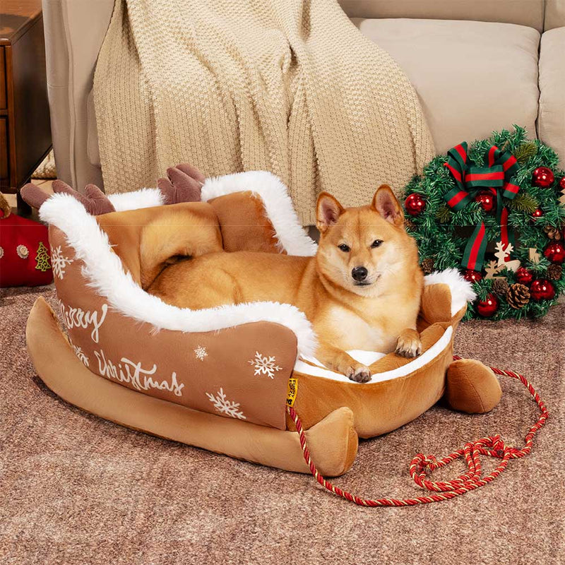 Festive Sleigh Dog Bed | Cozy & Plush Christmas Bed for Pets - FunnyFuzzy
