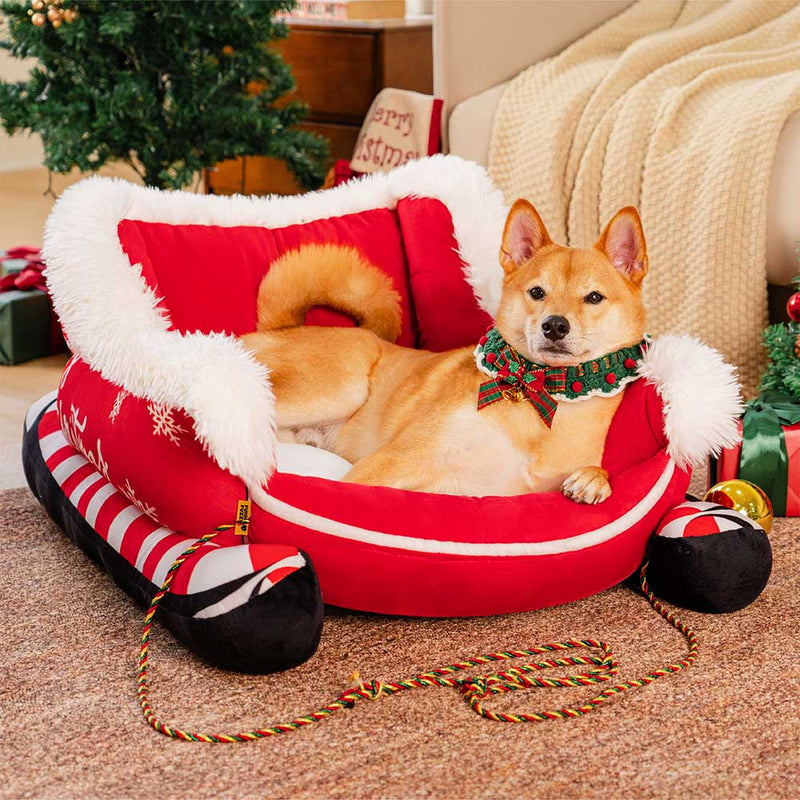 Festive Sleigh Dog Bed | Cozy & Plush Christmas Bed for Pets - FunnyFuzzy