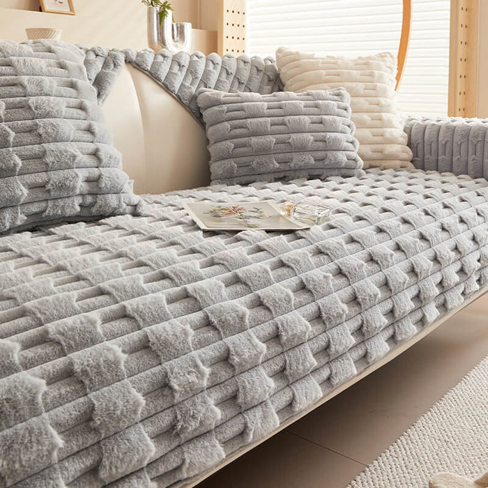 Fluffy Plush Striped Furniture Protector Couch Cover - FunnyFuzzy