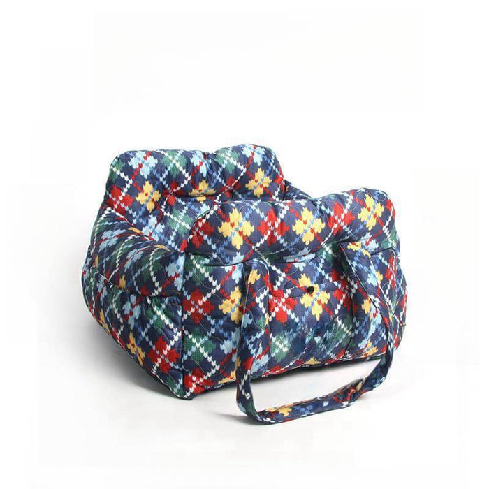 Travel Safety Bolster Vintage Denim Patchwork Dog Car Seat Bed - FunnyFuzzy