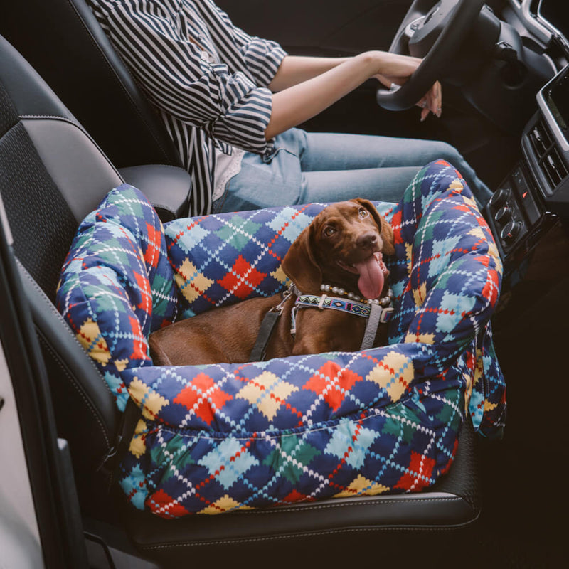 Travel Safety Bolster Vintage Denim Patchwork Dog Car Seat Bed - FunnyFuzzy