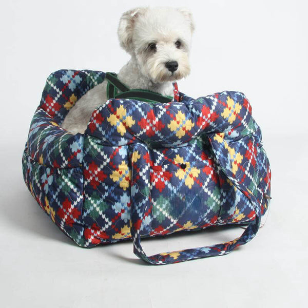 Travel Safety Bolster Vintage Denim Patchwork Dog Car Seat Bed - FunnyFuzzy