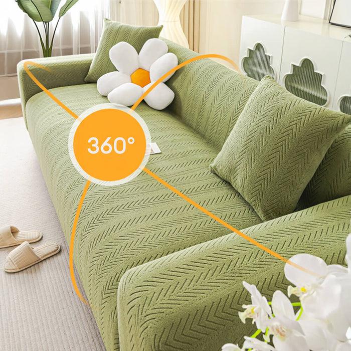 Elegant Herringbone Cream Aesthetic Stretch Magic Couch Cover - FUNNYFUZZY