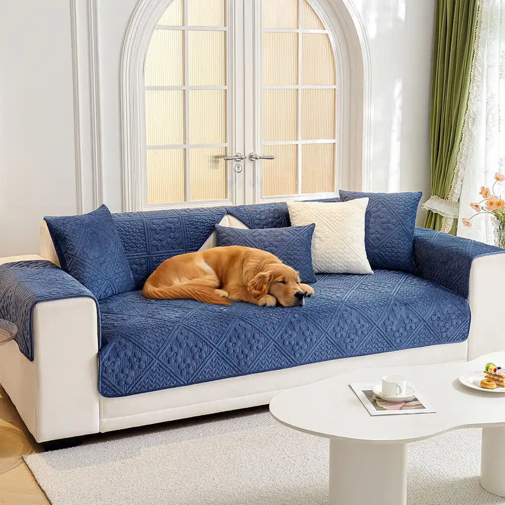 Embossed Geometric Pattern Soft Plush Quilted Non-Slip Couch Cover ...