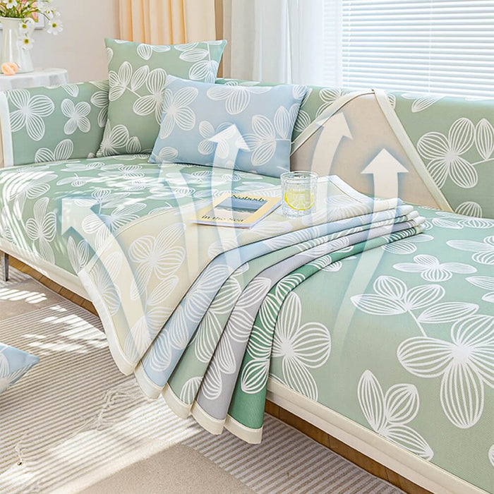 Fresh Floral Ice Silk Cooling Non-Slip Couch Cover - FUNNYFUZZY