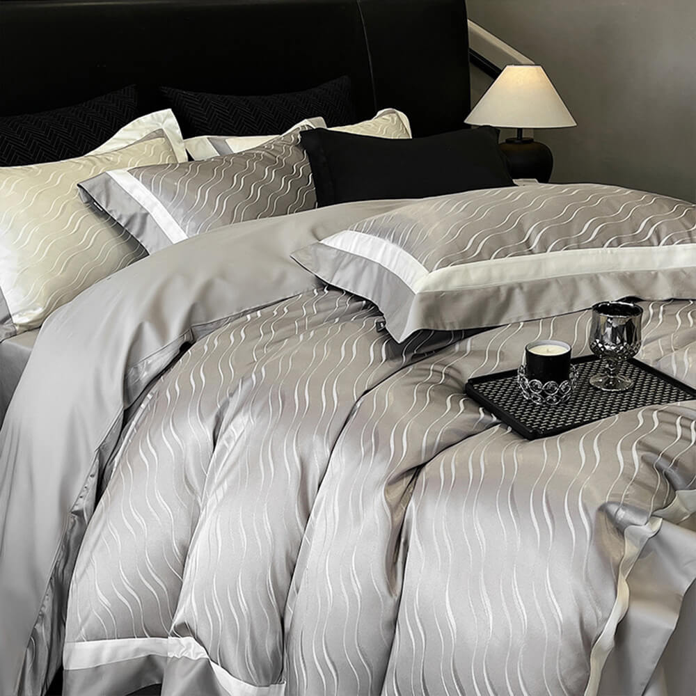 Luxury Long-Staple Cotton Wave Pattern Bed Sheet Set - FUNNYFUZZY
