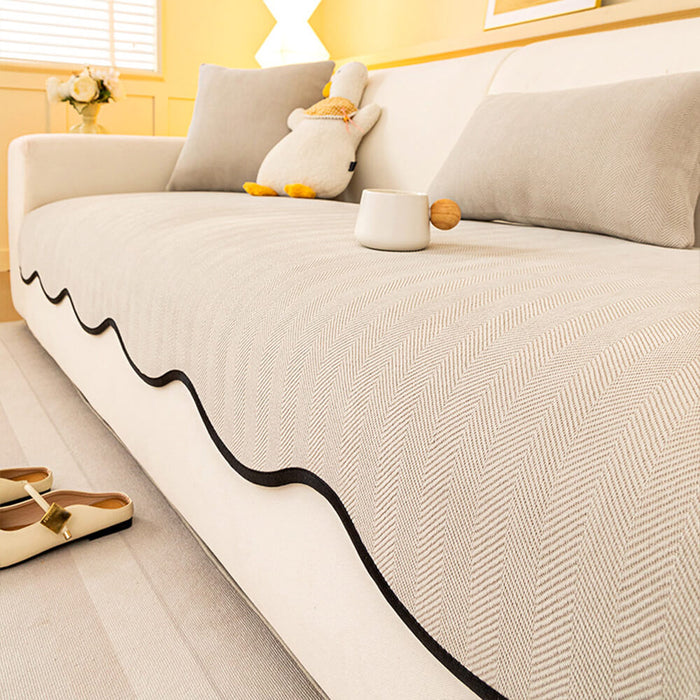 Minimalist Herringbone Chenille Non-Slip Wavy Edge Couch Cover - FUNNYFUZZY