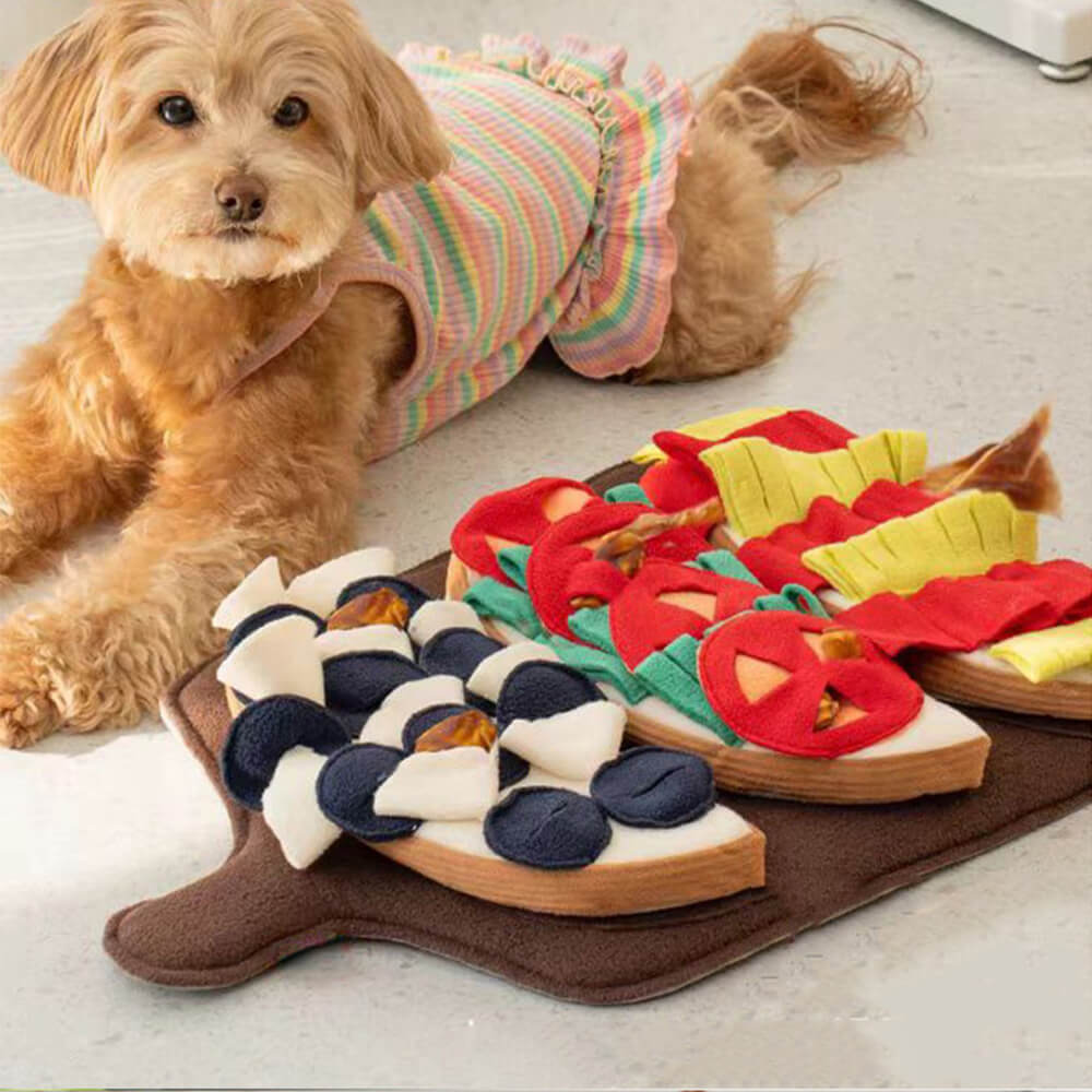 Multi-Flavor Pizza Squeaky Slow Feeder Dog Snuffle Mat Toy - FunnyFuzzy