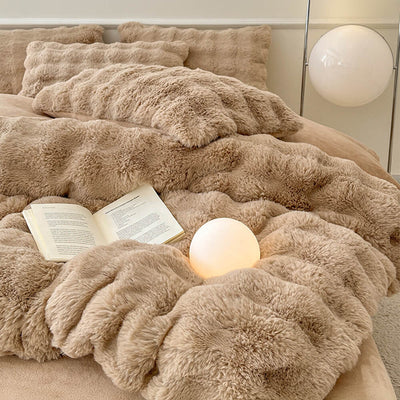 Puffy Comfort Thickened Faux Rabbit Fur Bed Sheet Set - FunnyFuzzy